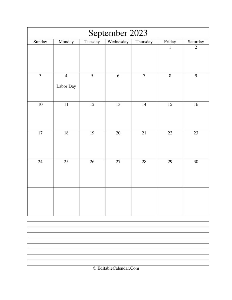 Editable Calendar September 2023 Editable Calendar September 2023