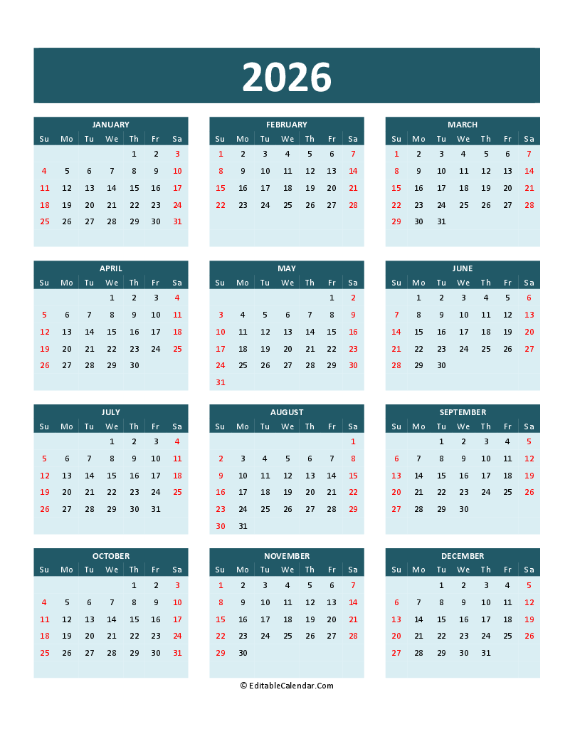2026 Calendar Printable Uk