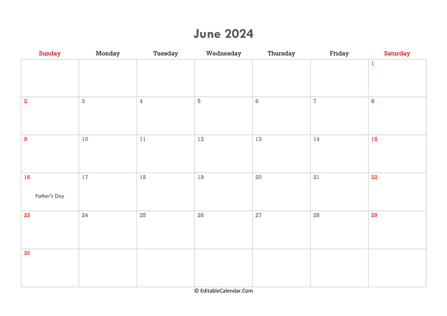 Editable Calendar June 2024 Editable Calendar June 2024